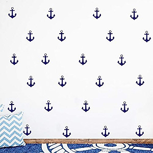 Set of 48 Anchor Pattern Wall Sticker Vinyl Sailing Nautical Wall Decal- Kids Boys Room Interior Home Decoration Mural (Dark Blue 55x78mm)