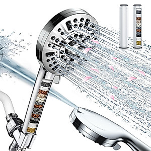 High Pressure Shower Head with Handheld, 10 Spray Settings Water Saving Shower Heads with Stainless Steel Hose,Holder & PTFE Tape, Wider Silver Face for Tubs Tiles Walls Pets Cleaning, Black