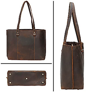 TIDING Vintage Full Grain Leather Tote Shoulder Bag for Women Business Work Satchel Handbag with Top Handles
