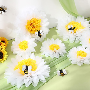 Feifeiya 14 Pcs Sunflower Daisy Bee Cutout Decorations Sunflower Daisy Tissue Paper Pom Poms Party Decorations Bee Cutouts for Birthday Bridal Wedding Classroom Craft Bulletin Board(Yellow, White)