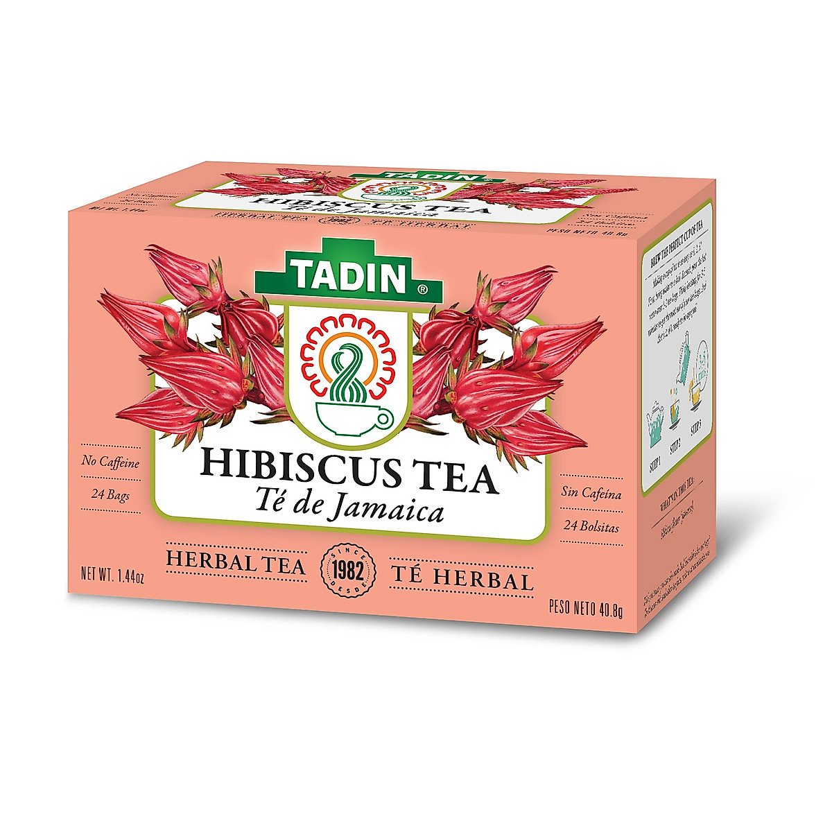 Tadin Hibiscus Herbal Tea, Caffeine Free, 24 Tea Bags Per Box, Pack of 6 Boxes Total