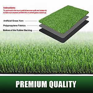 TREETONE Artificial Turf Rug, 3x5 Ft Realistic Grass Mat, Indoor/Outdoor Rug Green Turf Perfect for Multi-Purpose Home Entryway Scraper, Patio Lawn, Dog, Lawn, Garden Doormat