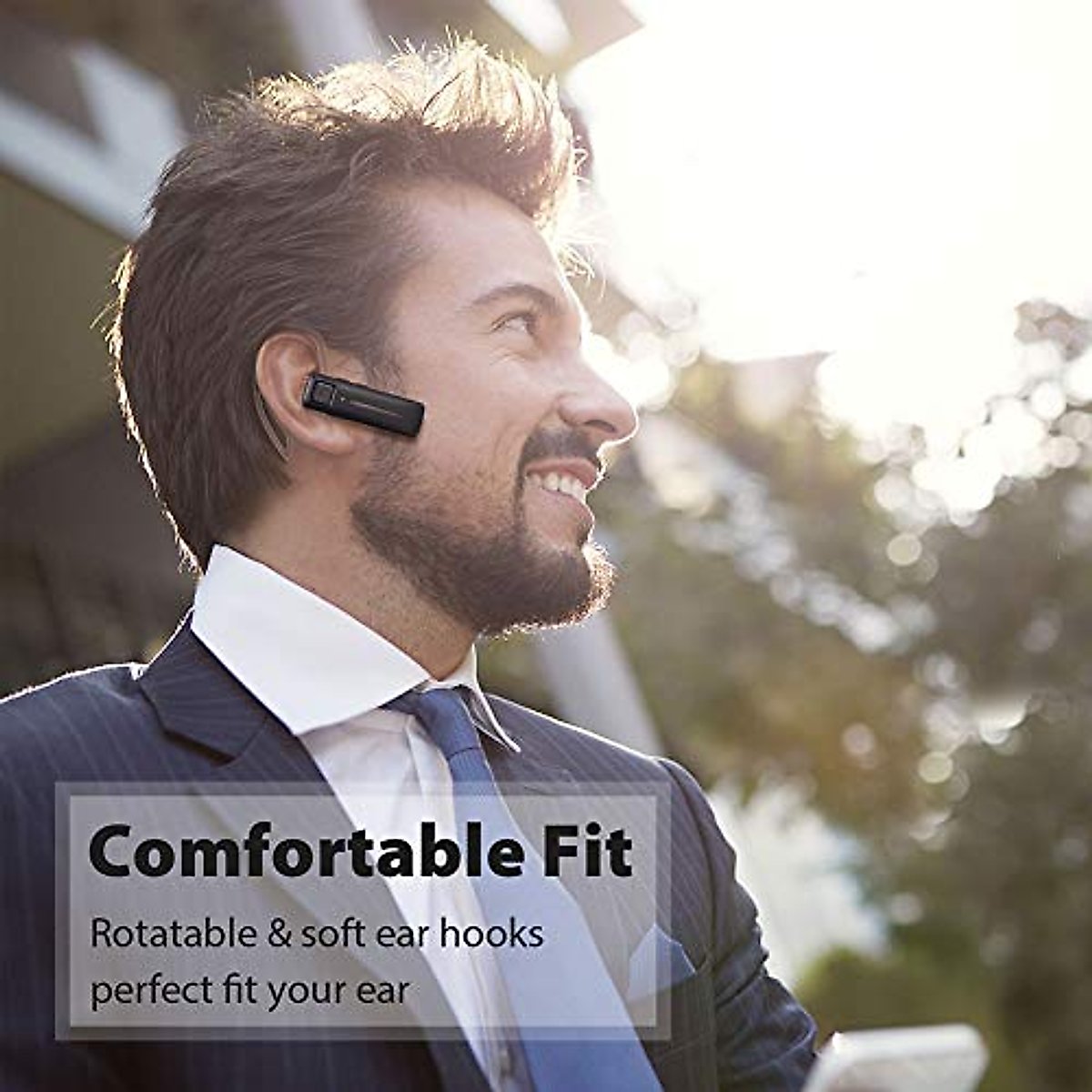 Marnana Bluetooth Headset with Voice Command Control, Bluetooth Earpiece w/Noise Cancelling Mic & 13 Hrs Playtime, V5.0 Wireless Headset Hands-Free Call for iPhone Samsung Android Cell Phone - Black