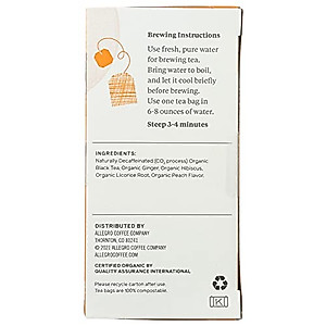 Allegro Tea, Organic Decaf Ginger Peach Black Tea Bags, 20 ct