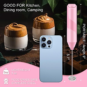 Double Whisk Milk Frother, Handheld Electric Blender stick, Drink Mixer with Food Grade Stainless Steel Stirrer, Battery Operated Foam Maker for Coffee, Cappuccino, Matcha,Hot Chocolate Latte, in Pink