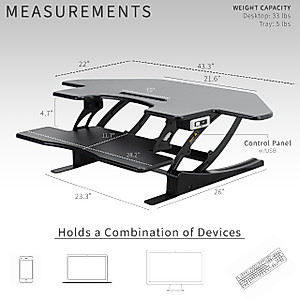 VIVO Black Electric Corner Height Adjustable 43 inch Cubicle Standing Desk Converter, Quick Sit to Stand Tabletop Dual Monitor Riser, DESK-V000VCE