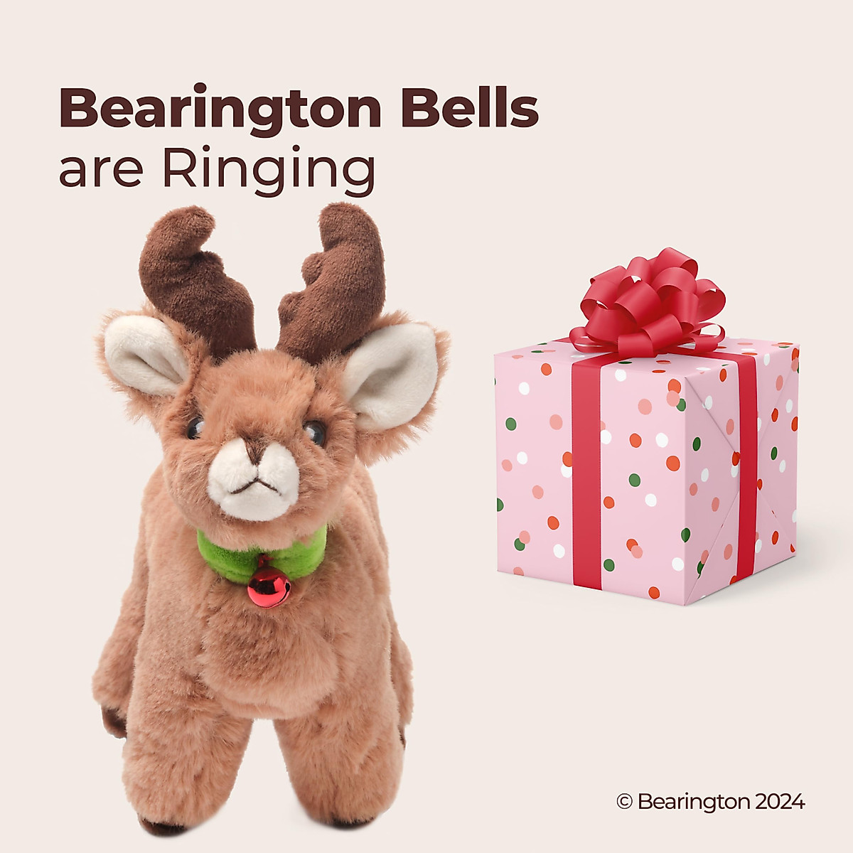 Bearington Jolly Reindeer Stuffed Animal, 6 Inch Christmas Stuffed Reindeer Plush, Ideal Small Christmas Stuffed Animals Gift for Toddlers, Kids & Teens