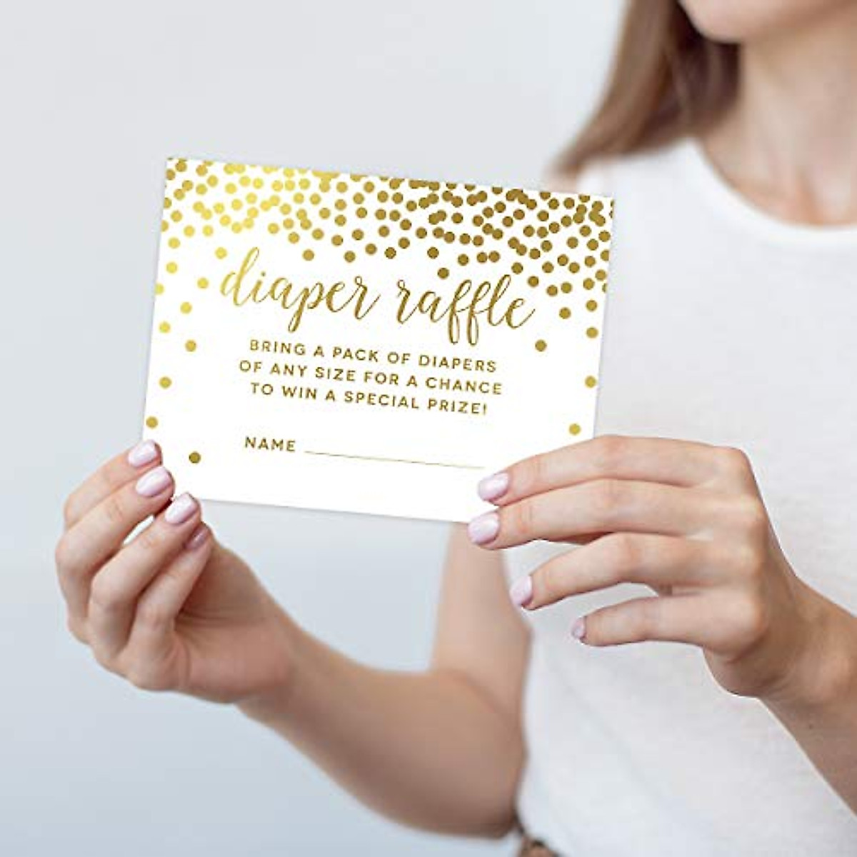 Andaz Press Metallic Gold Confetti Polka Dots Party Collection, Baby Shower Diaper Raffle Cards, 30-pack
