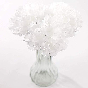 Floral Home Silk Carnation Picks | Artificial Flower Heads for Weddings, Decorations, DIY Decor and More (3.5" White Carnation Heads, 5" Stems), Pack of 100