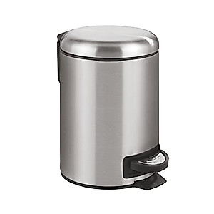 WENKO Basket, 0.79 Gal, Small Trash Can with Lid and Pedal, Garbage Bin for Bathroom with Removable Inner Bucket, Stainless Steel, Easy Close, 9.84 x 8.86 x 6.69, Silver
