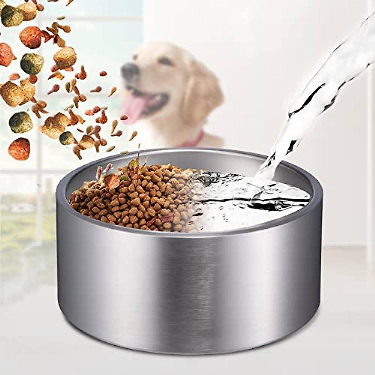 100 OZ Large Dog Water Bowl Stainless Steel Dog Bowls No Spill Heavy Dog Food Bowls with Non-Slip Rubber Bottom Double Wall Insulated Metal Pet Cold Water Bowl Dog Bowls for Large Dogs Outdoor