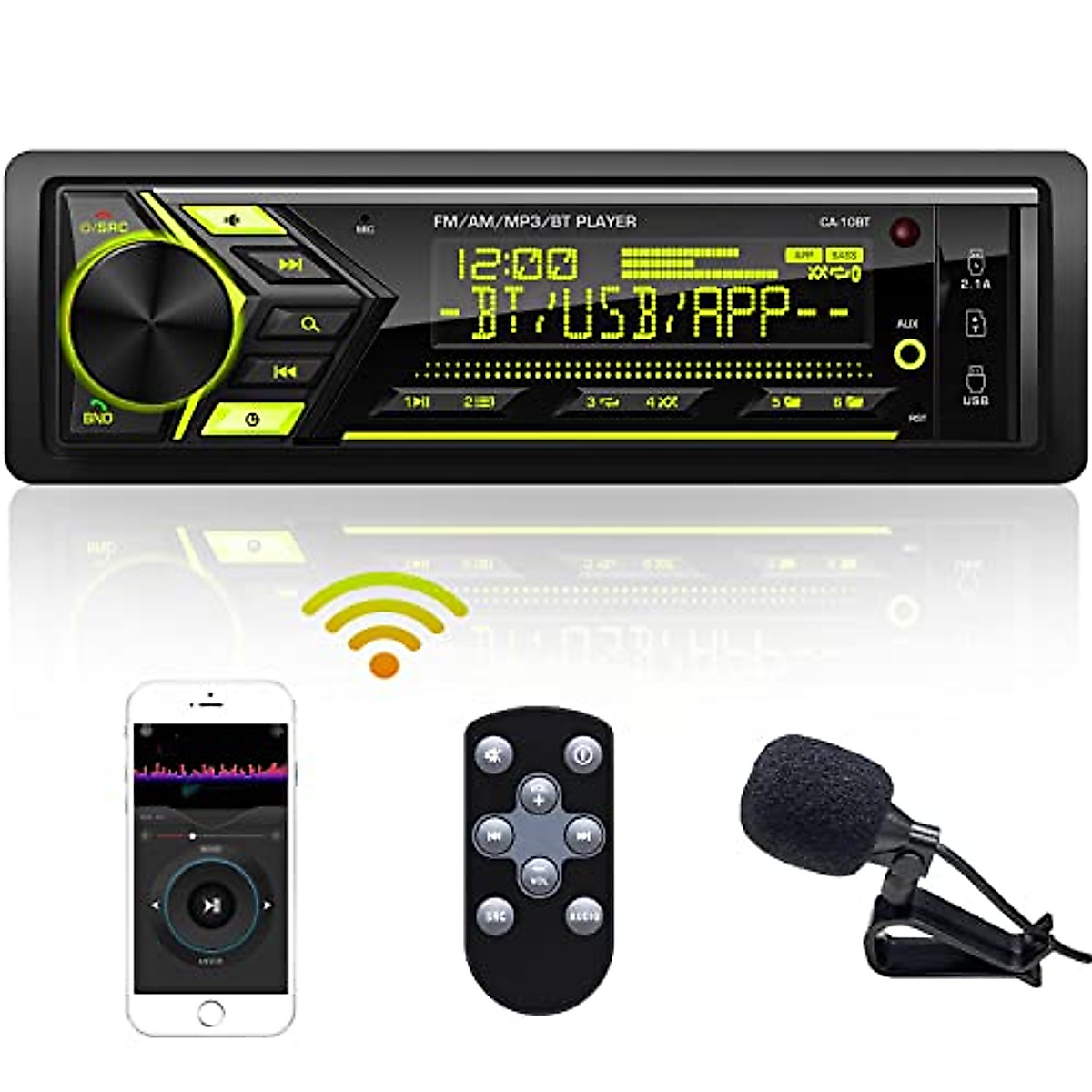 Bluetooth Single Din Car Radio: Marine Stereo Receivers - Multimedia Car Audio with AM FM | USB SD AUX-in | 2.1A Quick Charge | APP Control | LCD Display