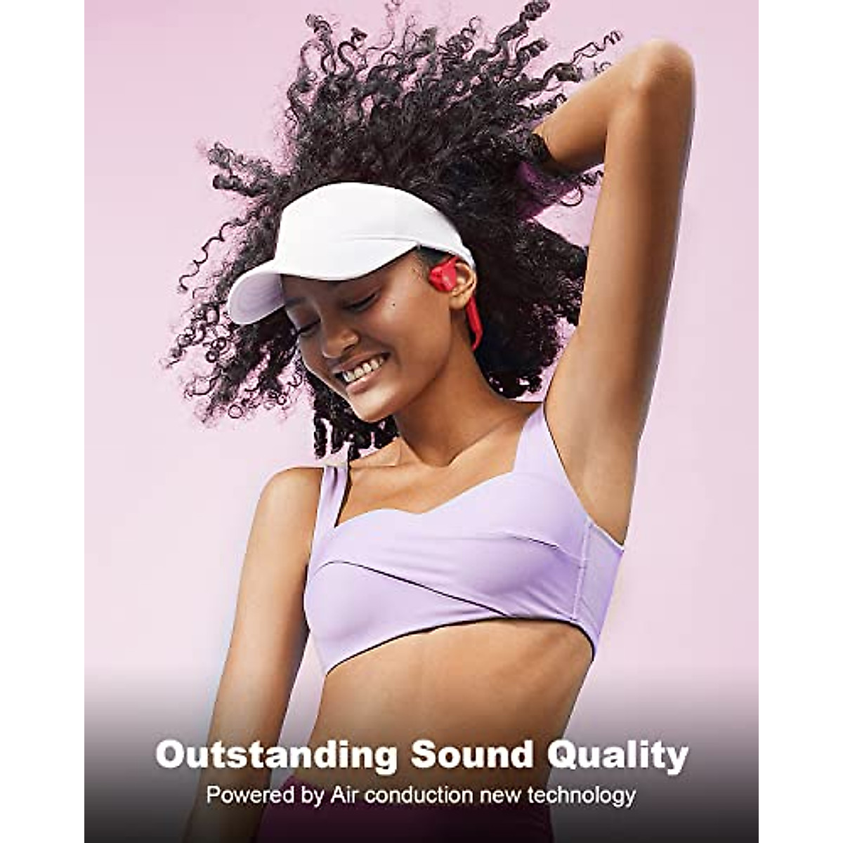 VIDONN Open-Ear Headphones, Air Conduction Wireless Earphones, Sweat Resistant Sport Bluetooth Earphones for Workouts and Running -Doesn't Hurt Your Ears-Long Battery Life-Built-in Mic (Red)