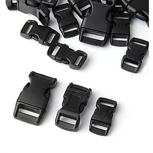 5/8, 1/2, and 3/8 inch(20 Each) Black Plastic Contoured Side Release Buckles for Paracord Bracelets-60pcs