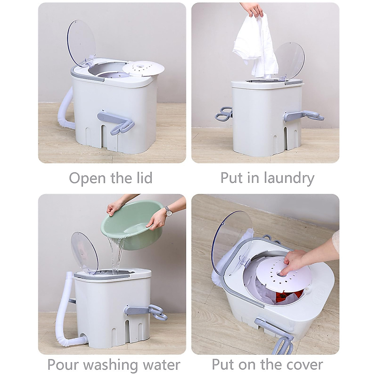 Portable Mini Washing Machine Non Electric, Compact Hand Crank Foot Pedal Rotary Washer, Manual Clothes Wringer, Labor-Saving Laundry Alternative, Mobile Clothes Washer for Dormitory, Apartment, RV