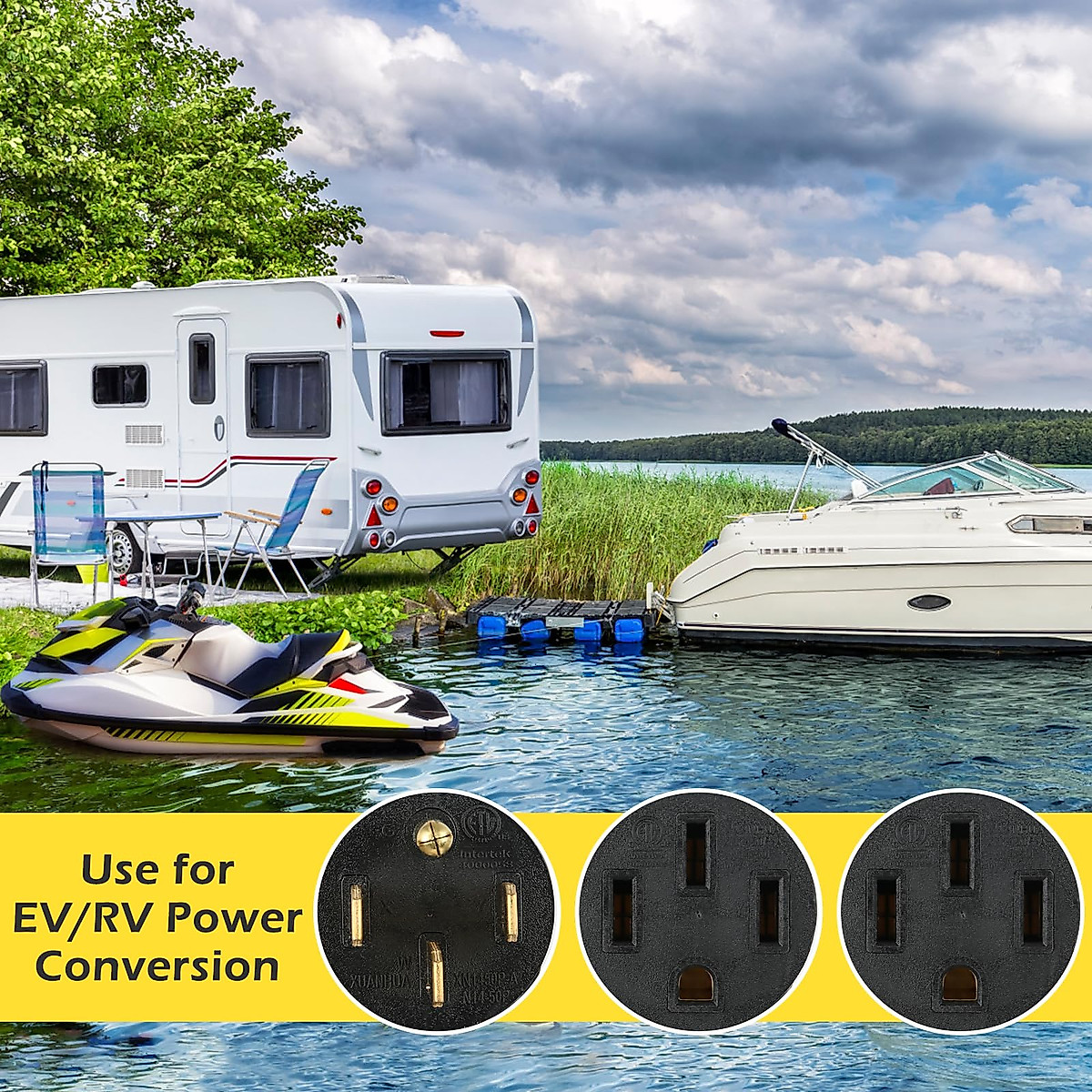 50 Amp Y Splitter Adapter, NEMA 14-50P to 2 Outlet 14-50R Y Splitter for RV and EV, 3 Feet 120V/240V 4 Prong 6AWG/3C + 8AWG/1C for Male Plug Female Receptacle Outdoor Power Cord