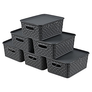 Doryh 6 Pack Plastic Storage Baskets with Lids, Small Organizer Basket for Shelves, Tabletops, Cupboards, Gray