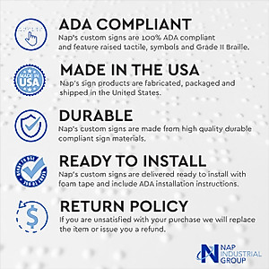 NapTags ADA Compliant Exit Sign, 8" x 4", Emergency Exit, White (White)