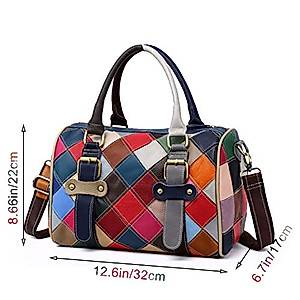 Segater® Women’s Multicolor Boston Tote Bag Genuine Leather Colorful Large Tote Handbag Purse Cross Body Bag Hobo bag Best Gift for Christmas