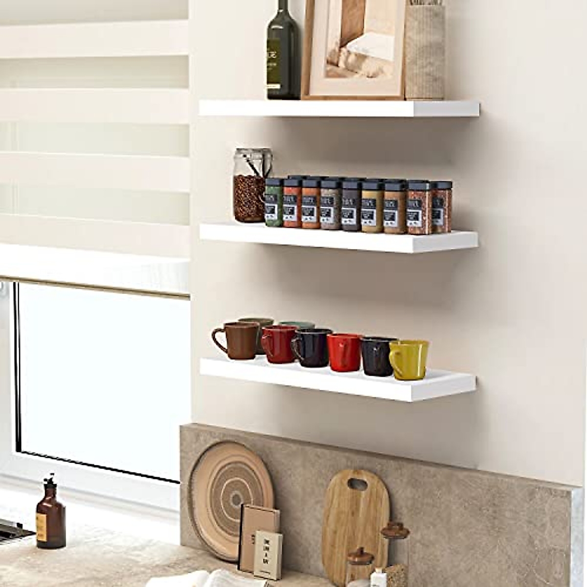 Tiasott Wall Mounted Floating Shelves Set of 3,White Wall Display Floating Shelf,Solid Wood Wall Shelves 3 Pack,Invisible Storage Shelf for Wall,Organize to Photos,Books,Showpiece,Trophy and More.