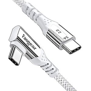 Fasgear USB C to USB C Cable 10ft Right Angle 90 Degree 100W 5A PD Fast Charge Type C Cable Compatible with Mac-Book Pro Air i-Pad Pro 2020 Galaxy S21 Huawei P40 Lenovo ThinkPad Dell XPS HP (White)