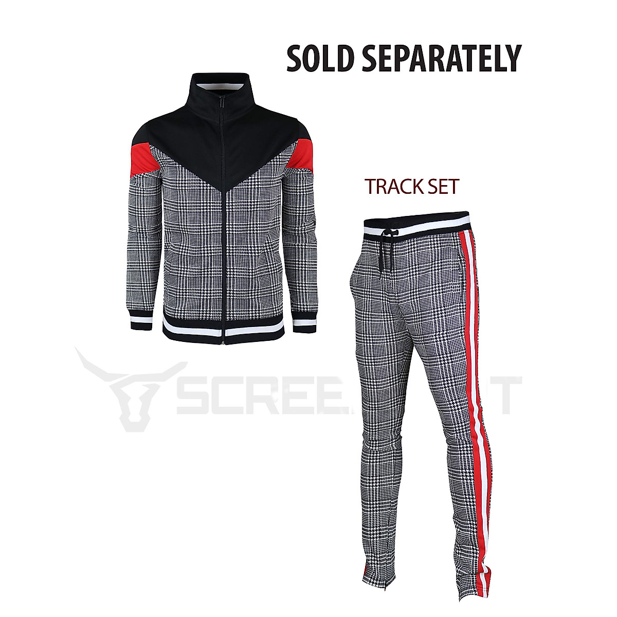 SCREENSHOTBRAND-P11957 Mens Hip Hop Premium Slim Fit Track Pants - Athletic Jogger Checker Pattern Color Block Print Bottoms-Black/Pattern-Xlarge