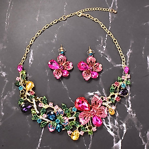 Yuhuan Women Costume jewelry Crystal Statement Necklace and Earrings Sets Chunky Jewelry Set (Style1)