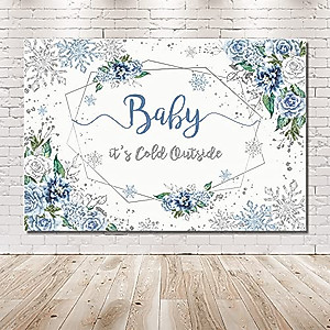 MEHOFOND Baby It's Cold Outside Backdrop Snowflake Boy Baby Shower Party Decorations Winter Wonderland Photography Background Snowfall Banner Ice Blue White Floral Studio Props 7x5ft