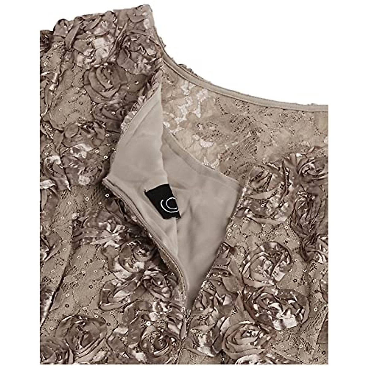 Alex Evenings Women's Long Rosette Lace Cap Sleeve Gown, Champagne, 14