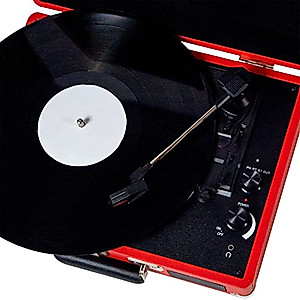 VICTOR Metro 3-Speed Portable Suitcase Turntable Record Player with Dual Bluetooth in & Out and Built-in Stereo Speakers, Red
