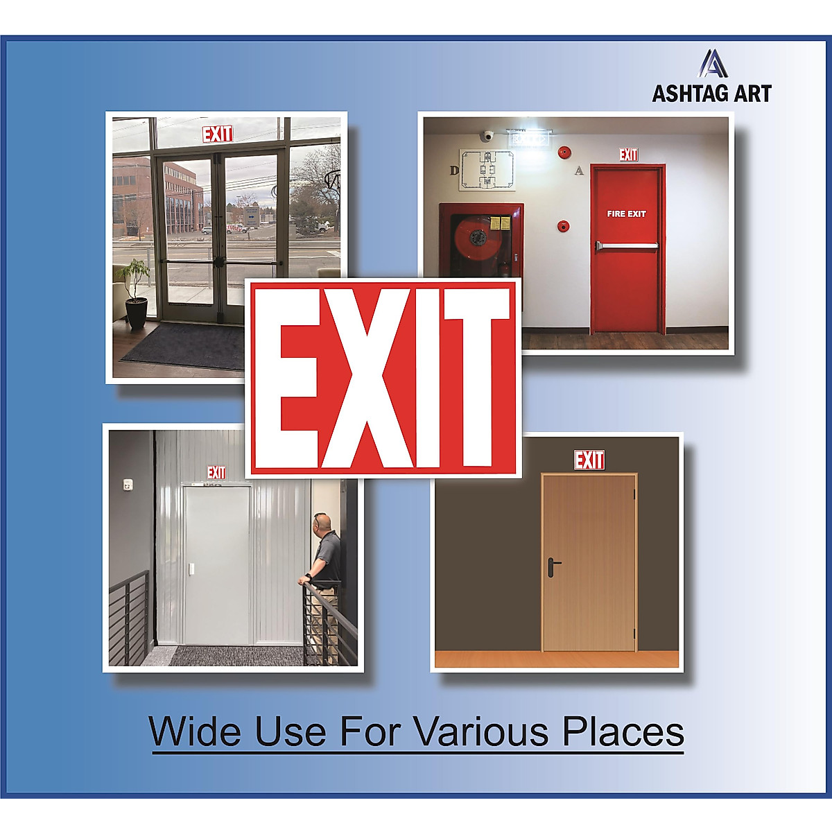3 x Exit Sign Stickers, Exit Signs Designed as per NFPA Safety Standards (10 x 7 inches) Premium UV Protected, Strong Adhesive Vinyl Scratch, Fade Resistance and Spill Proof, Indoor and Outdoor