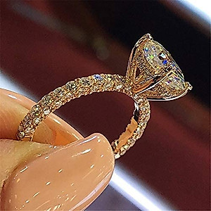 Kuyiuif Rose Gold Cubic Zirconia Promise Rings Grown Halo Engagement Ring for Women Ideal Engagement Ring (8)