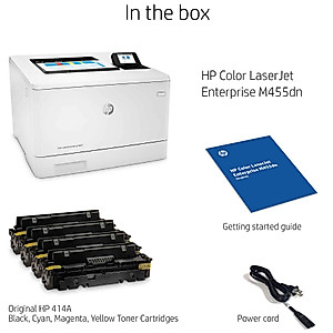 HP Laserjet Enterprise M455dnA Single-Function Wired Color Laser Printer for Home Office, White - Print only - 2.7" Touchscreen, 29 ppm, Automatic Duplex Printing, Ethernet, Cbmou External Webcam