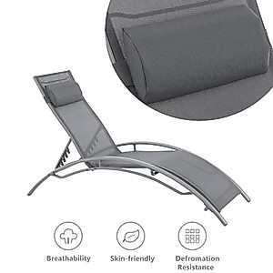 Tappio 2Pcs Chaise Lounge Chair Set, Patio Lounge Chairs for Outside Pool, Patio Chair with Adjustable Backrest for Outside in Swimming Pool, Beach Chaise Lounge Outdoor Recliner with Arm, Grey