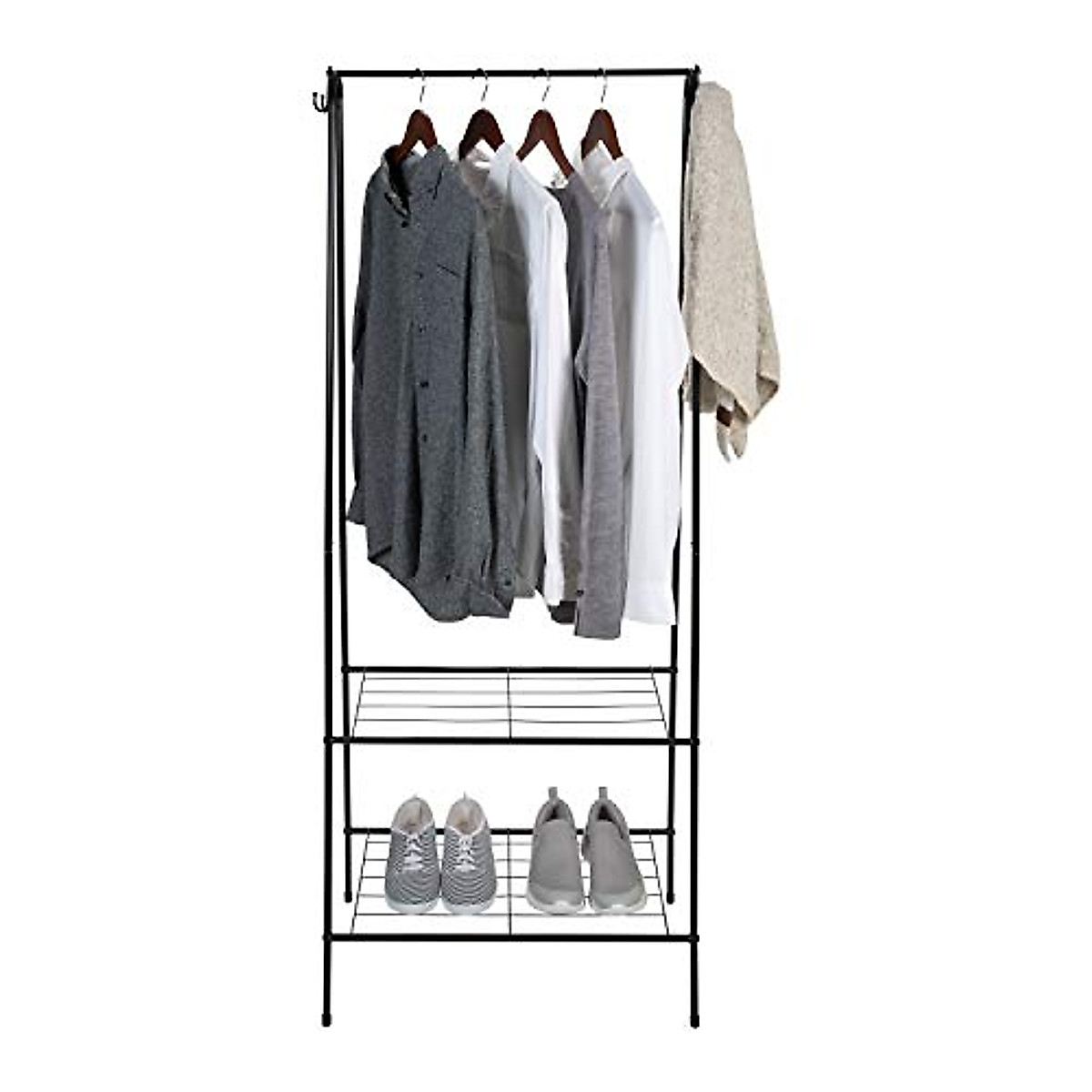 Organize It All Garment Rack with 2 Tier Shelving, Assembled Dimensions: 23. 7” x 14. 09” x 59. 06, Multi-Functional, Great for Storing Shoes, Space Saving, Freestanding,