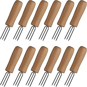 Corn On The Cob Holders Set of 12 Stainless Steel Corn Cob Holders with Wooden Handle Cob Skewers Corn Forks for BBQ Sweetcorn Roasted Meat Fruit (12)