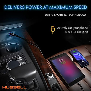 Hussell Car Charger Adapter for Cigarette Lighter - Fast Charge, Mini, Aluminum, Portable 3.0 Car Chargers with Dual USB Ports - Compatible with iPhone, Android, Samsung Galaxy - Stocking Stuffers