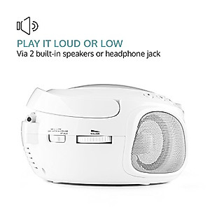 AUNA Roadie KIDS Boombox, Top loading CD Player, Bluetooth Connectivity for Smartphones, Easy AUX, USB, Radio and MP3 Connectivity, Portable, Plug in or Battery Powered, LED Display