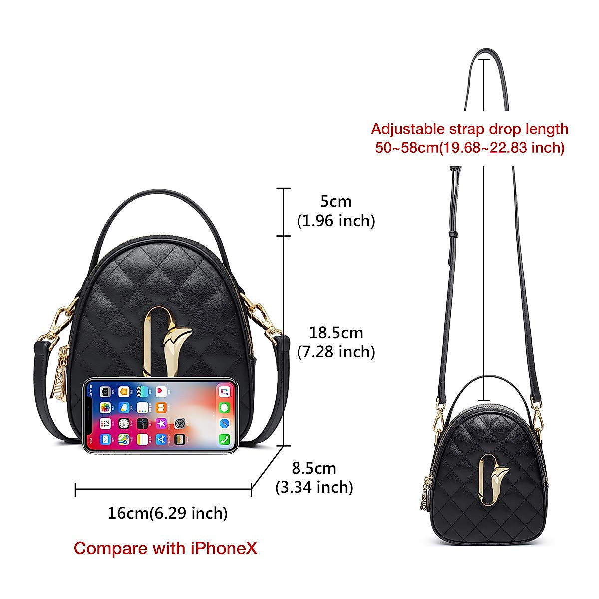 iFOXER Leather Crossbody Bags for Women Fashion Leather Handbag Shoulder Bag Designer Mini Bags (black)