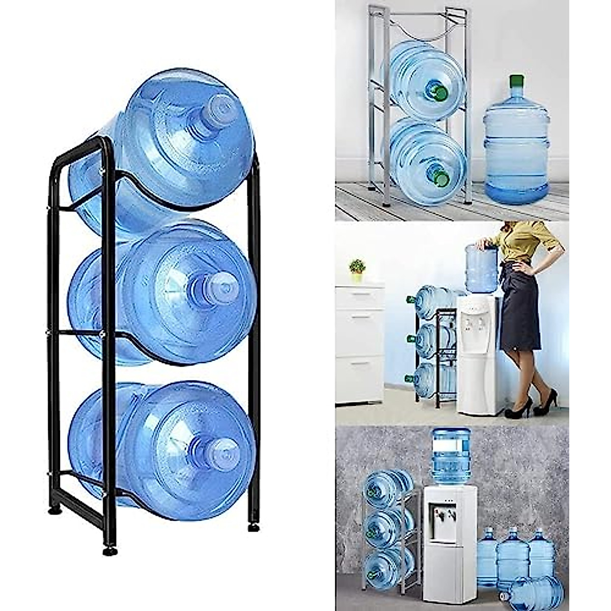 3-Tier Water Jug Holder Rack Water Cooler Jug Rack 5 Gallon Water Bottle Holder Detachable Heavy-Duty Dispenser Organizer for Home Kitchen Office Save Spacer (3-Tier)
