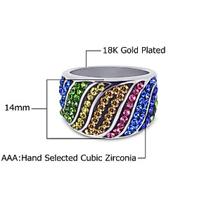 Savlano 18K White Gold Plated Rainbow Colorful Ring for Women (7)