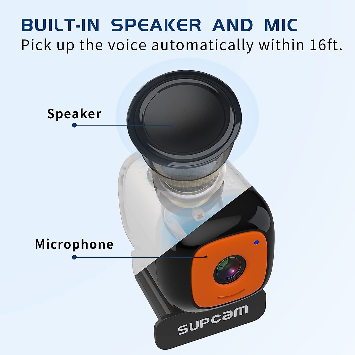 SUPCAM 4K Webcam, AI Auto Framing Webcam with Microphone and Speaker，Autofocus Lens，Adjustable Field of View，Light Correction，External Privacy Cover,Wide Compatibility