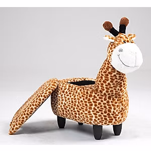 Home 2 Office Geno The Giraffe Ottoman with Storage for Kids' Bedroom, Playroom, Nursery or Recreation Room Decor, Soft Animal-Shaped Toddler Furniture with Wooden Legs