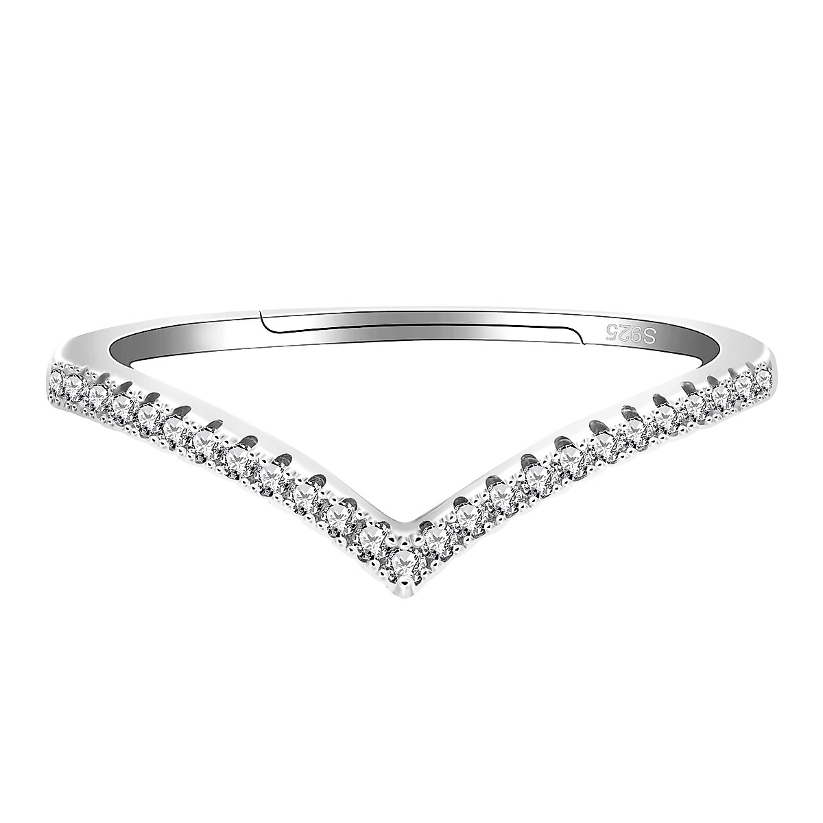 Uloveido 925 Sterling Silver Pointed V Shaped Ring Guard Enhancer 2pcs Stackable Tiny CZ Paved Eternity Bands Y1518 (Adjustable)