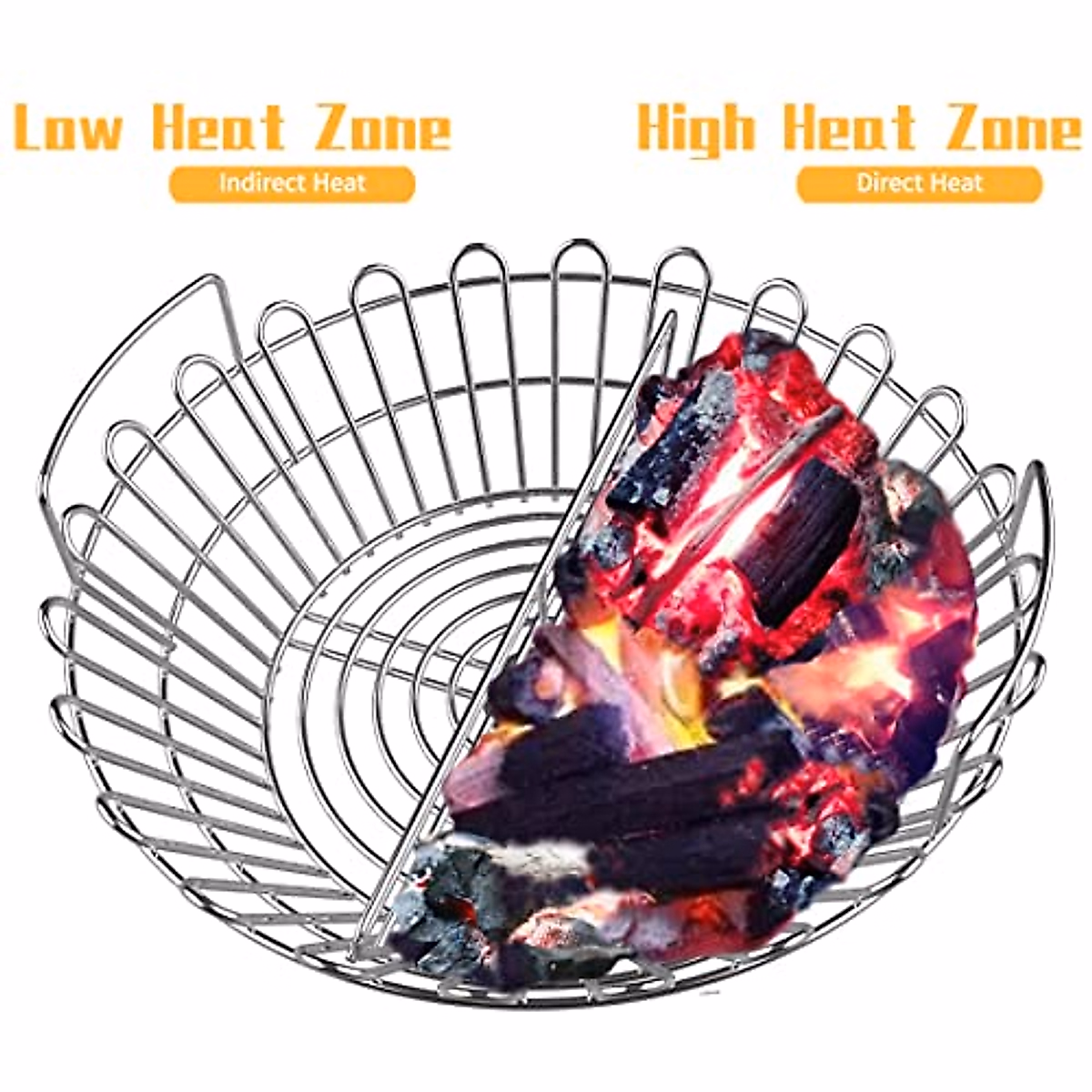 Stainless Steel Charcoal Ash Basket for Big Joe Kamado Grill, Charcoal Holder with Handles/Removable Divider Plate, Kamado Joe Grill Accessory