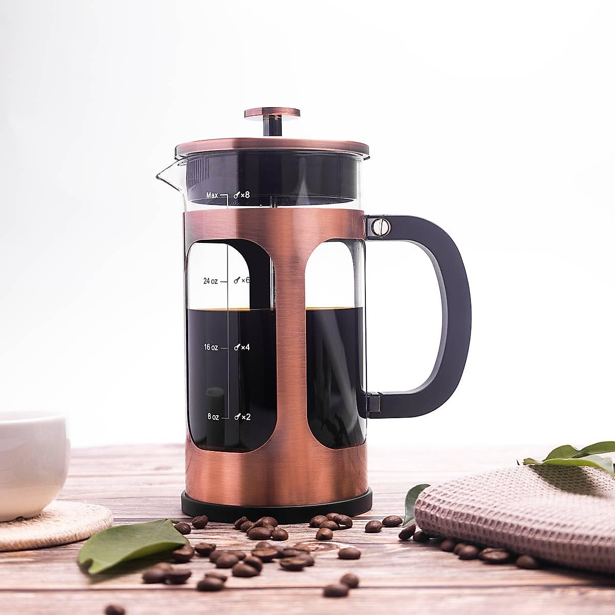 ADAMITA French Press Coffee Maker 8 cups 34 oz 304 Stainless Steel Coffee Press with 4 Filter Screens, Easy Clean Heat Resistant Borosilicate Glass - Free 100% BPA… (Copper-NRA1-S, 34oz)