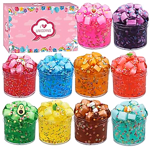 10 Pack Jelly Cube Crispy Crystal Transparent Slime Set,Themed Party Toy to Relieve Stress and Anxiety, for Girls and Boys,Including Party Gift