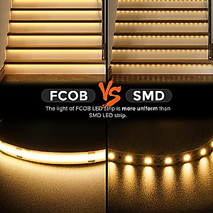 BTF-LIGHTING PIR Sensor Stair Light ES32 Controller Kit 3X16FT Custom FCOB LED Strip Length Fits All Widths of Stairs DC24V 3000K CRI 90+ 8mm Width Dimmable Uniform Light Multiple On and Off Modes