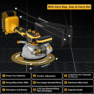 Cordless Tile Vibration Leveling Machine, for De-walt 20V Max Battery, Labfintom Tiler Vibrator Tool with 8 Adjustable Speed, Suction Cup, Package Bag Include for Floor, Tile, Wall (Tools Only)