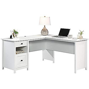 Sauder County Line Wooden L Shaped Computer Desk in Soft White